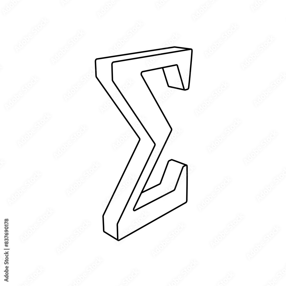 The outline of a large sigma symbol is made with black lines. 3D view ...