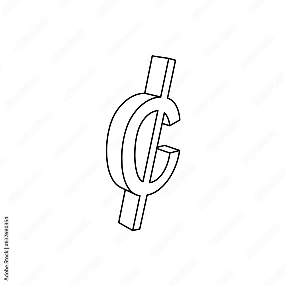 The outline of a large cent symbol is made with black lines. 3D view of ...