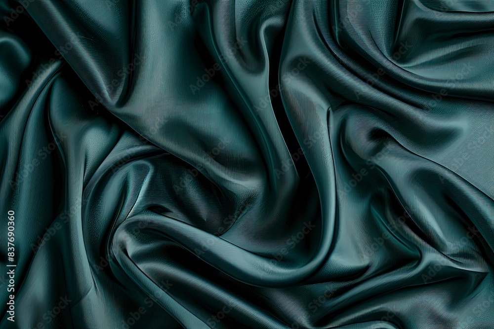 Dark teal green silk satin. Shiny smooth fabric. Soft folds. Luxury ...