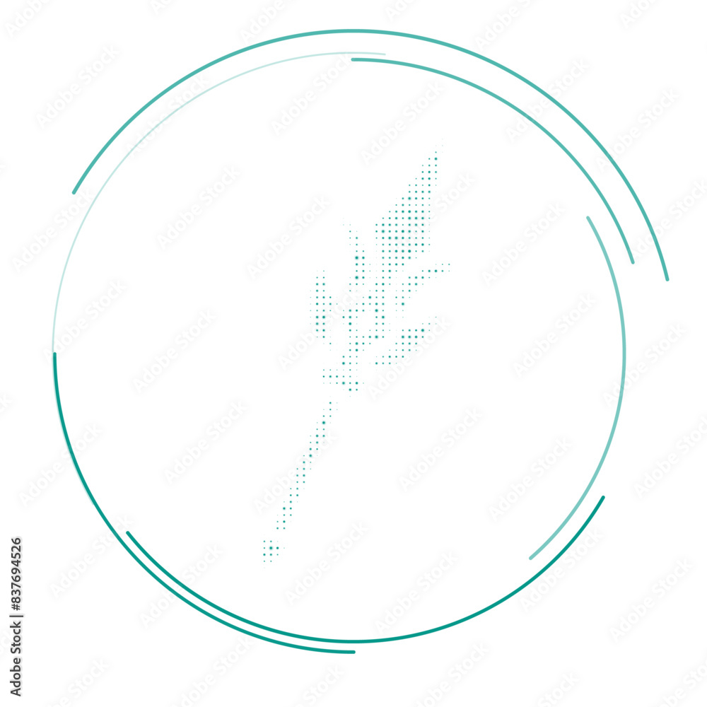 The mystical Spear symbol filled with teal dots. Pointillism style ...