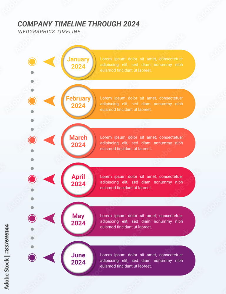 Company Timeline Infographic from 1 up to 6 Steps with Editable Text on ...