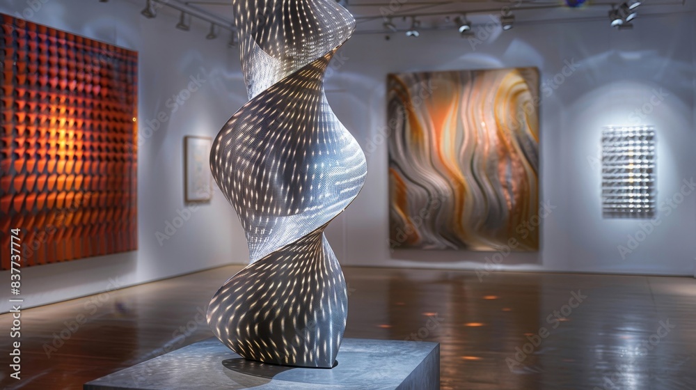 Sleek kinetic sculpture featuring dynamic movement and glowing accents ...