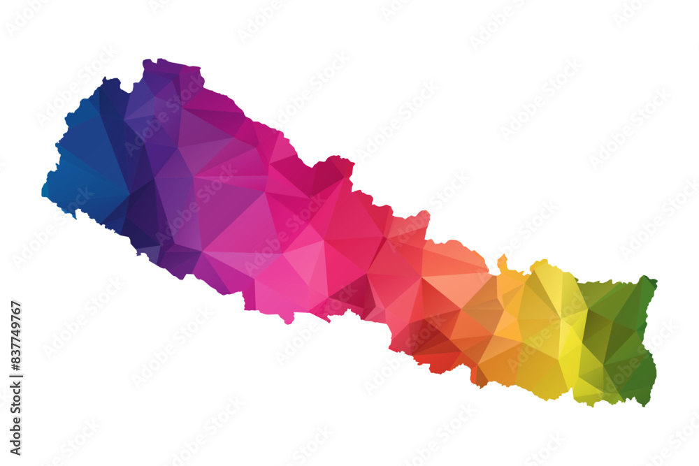 Abstract Polygon Map - Vector illustration Low Poly Color Rainbow Nepal map of isolated. Vector ...
