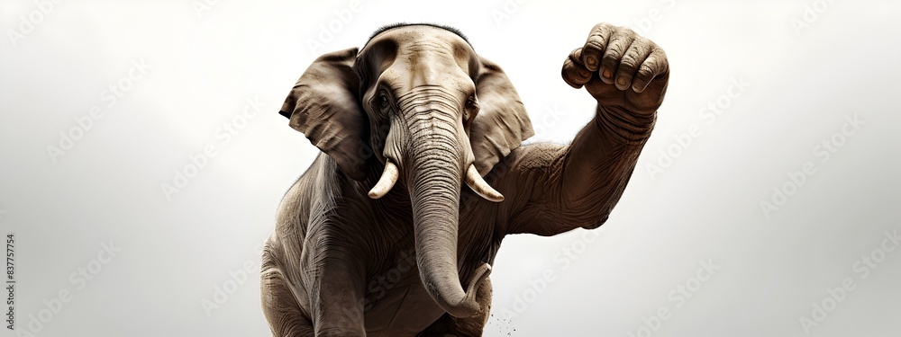 Powerful Anthropomorphic Elephant Flexing Muscular Fist in Aggressive ...