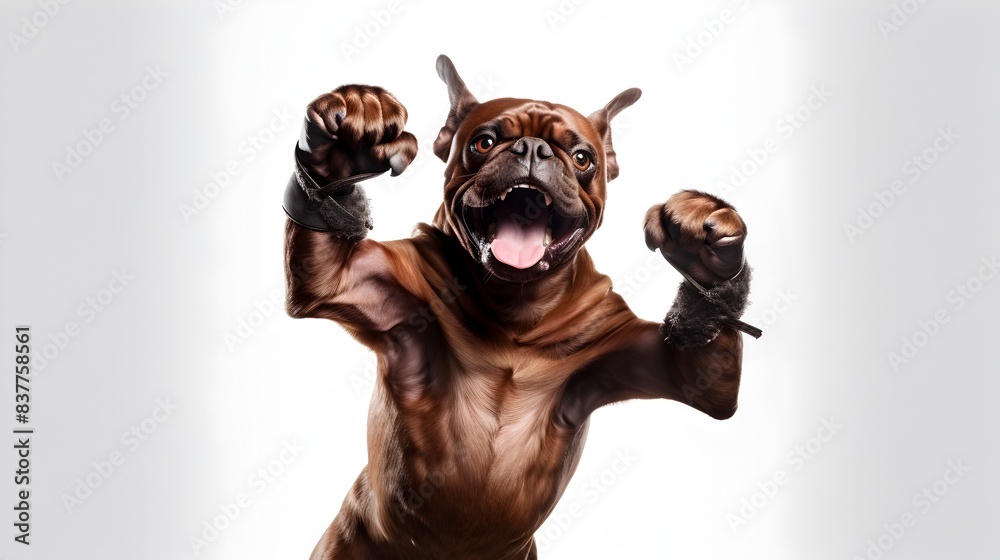 Powerful Anthropomorphic Muscular Dog Fist Pumping in Studio Fight Pose ...