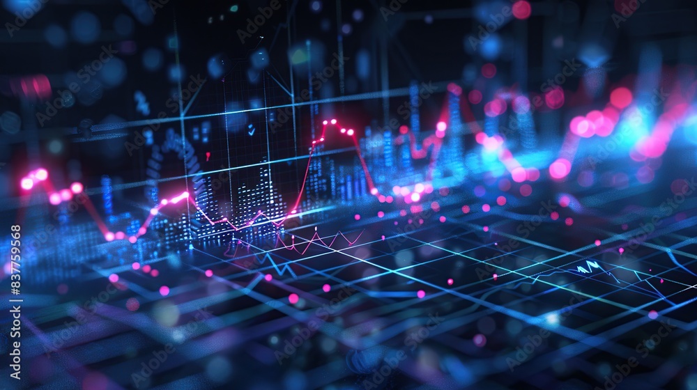 Stock market price graph with red and blue lines for business and ...