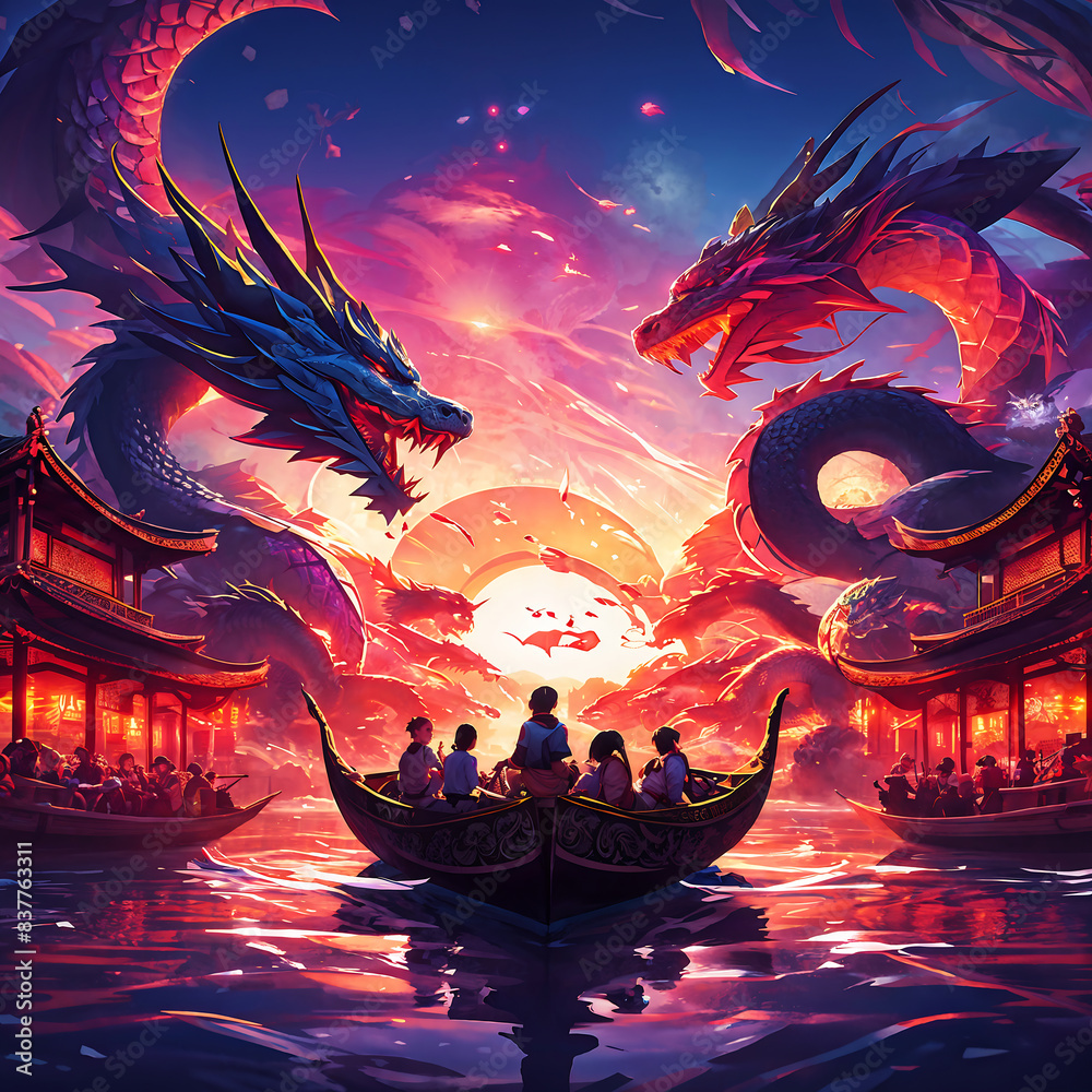 Dragon poster, incorporating styles featuring a detailed and intricate ...