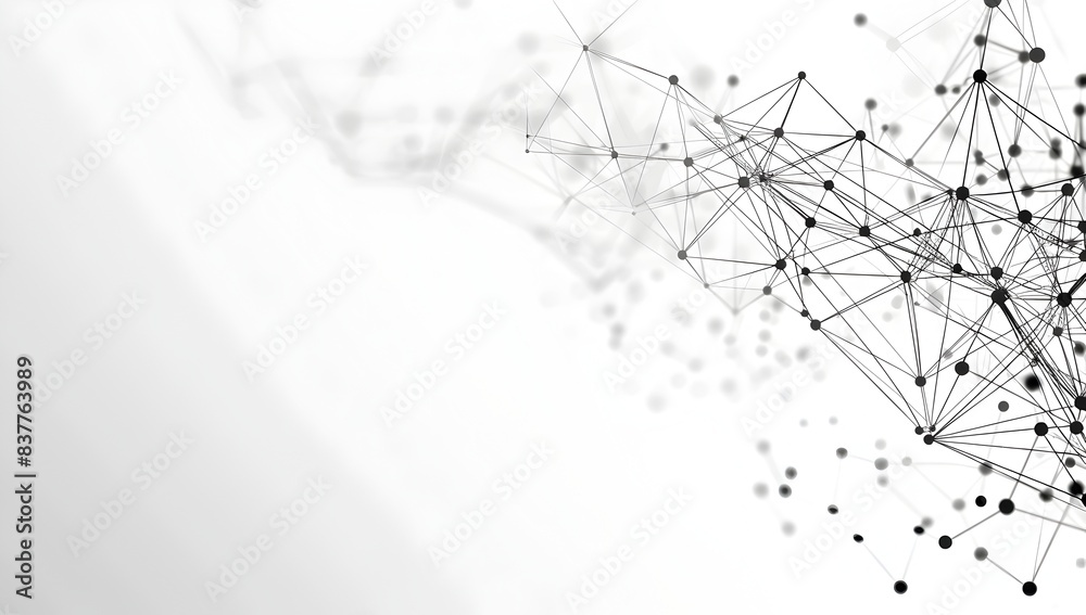Abstract black and white network background with connecting dots in the ...