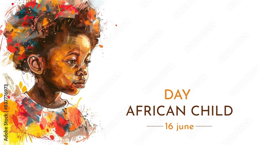 festive modern poster with an illustration of an African child in the ...