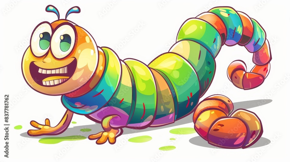 Animated cartoon worm character clip art. Simple gradients on a single ...