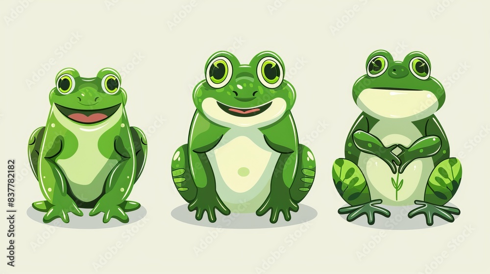 Croaking frog on nature. Cartoon toad with lotus and leaves. Kids ...