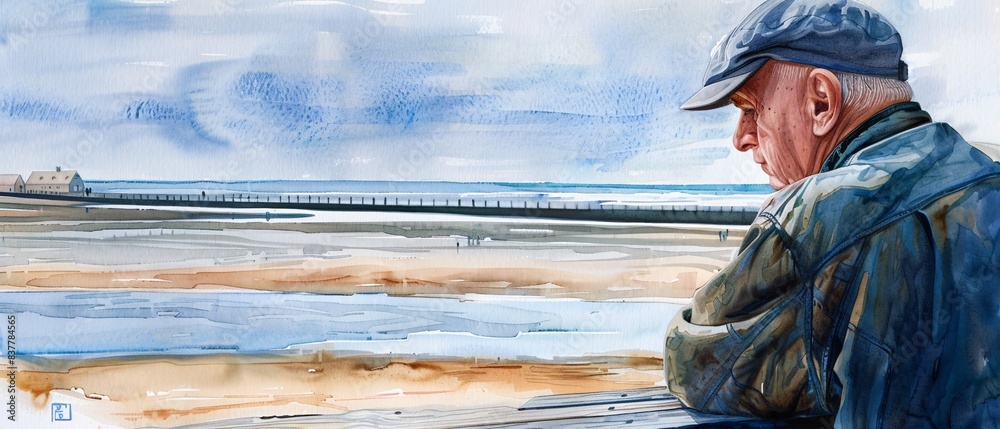 Reflecting on D-Day: Watercolor Illustration of WWII Veteran at ...