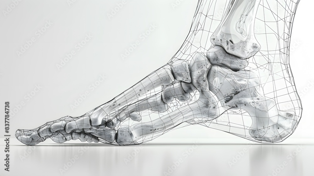 Detailed Wireframe Mesh of Human Foot Anatomy Revealing Bones and ...