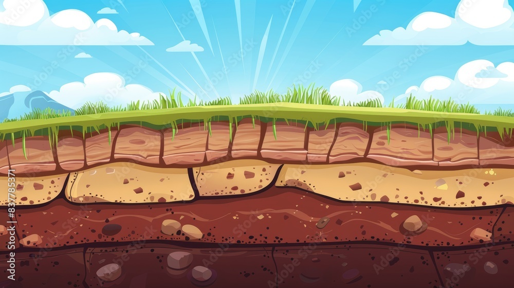 An underground soil layer, a modern ground texture, a cartoon garden ...