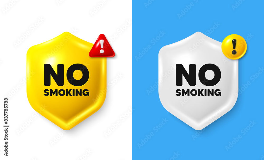No smoking tag. Shield 3d banner with text box. Stop smoke sign ...