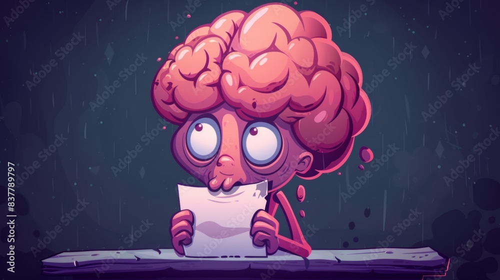 Clip art illustration showing a cartoon brain thinking on a piece of ...