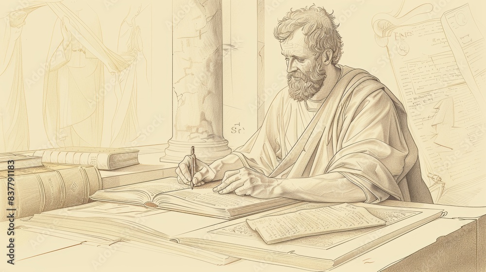 Saint Peter Damian Writing Theology, Surrounded by Monastic Symbols ...