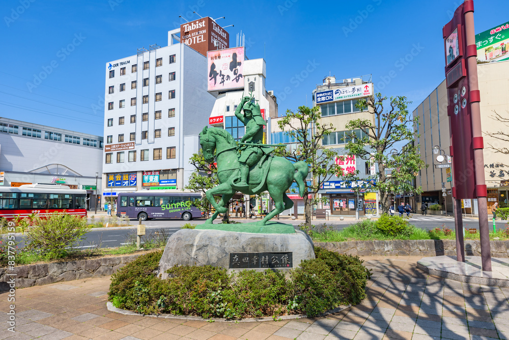 Equestrian statue of Sanada Nobushige (also known as Sanada Yukimura) in Ueda City, Nagano ...