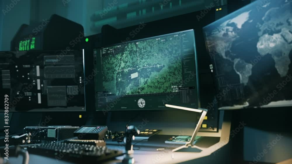 Army forces operating the remote rocket launcher from a control room ...