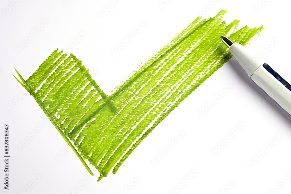 Green check mark. Correct. A green check mark drawn on a white ...