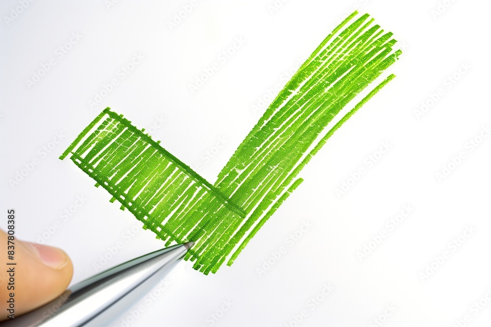 Green check mark. Correct. A green check mark drawn on a white ...