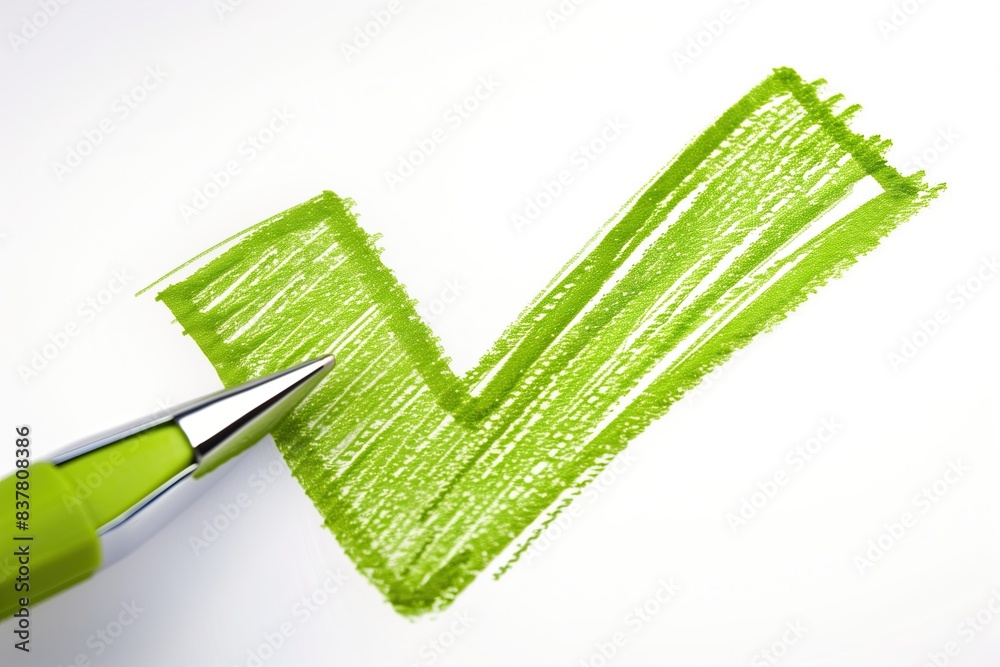 Green check mark. Correct. A green check mark drawn on a white ...
