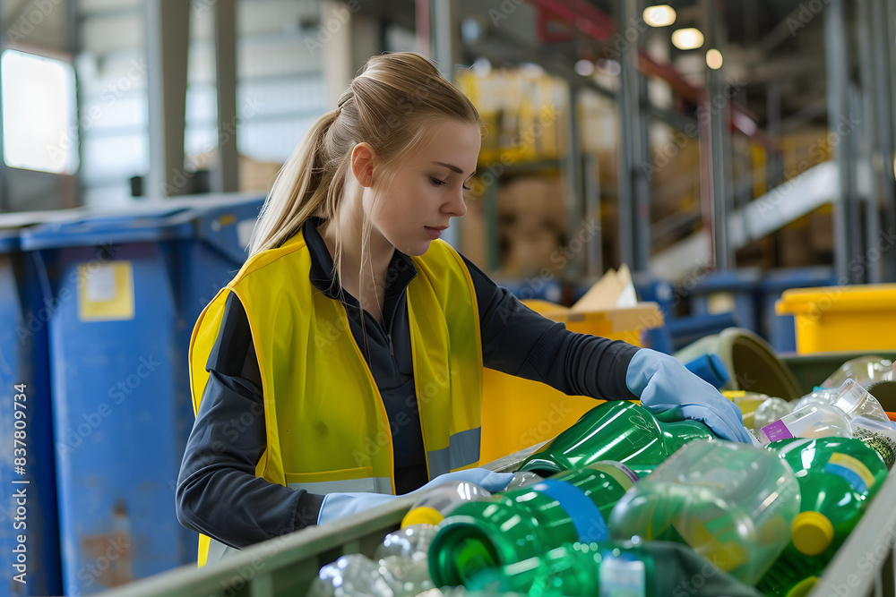 "Sorting Sustainability: Female Worker Separating Recyclable Materials ...