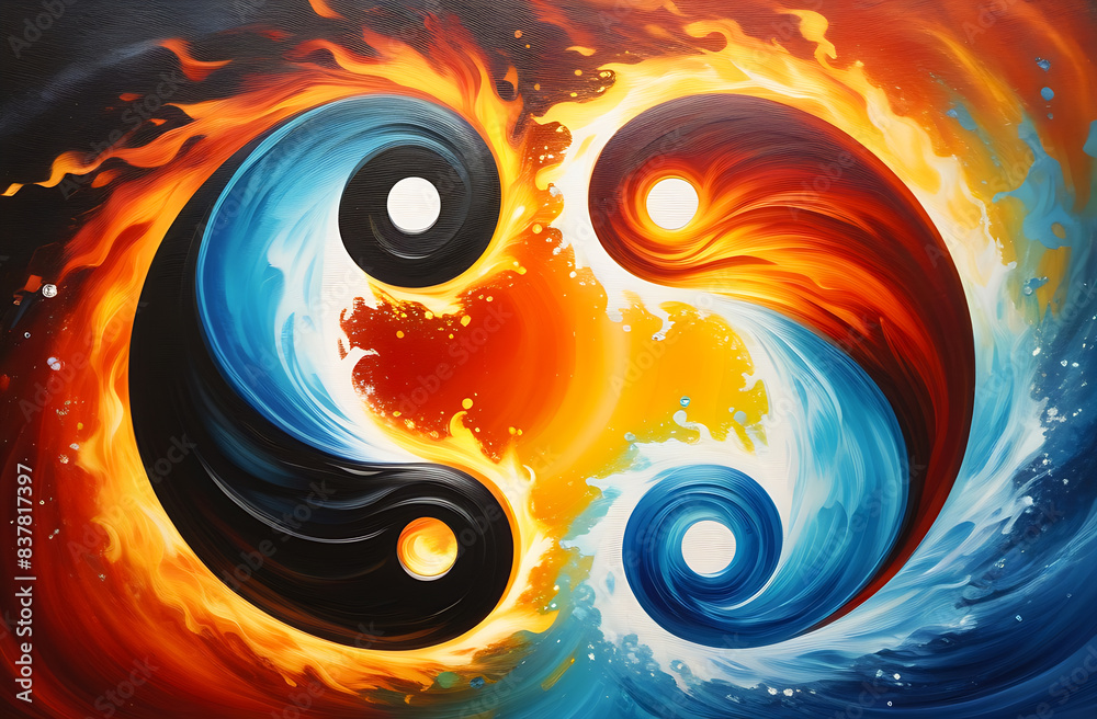 elements of fire and water embodied, depicting the balance of yin and ...