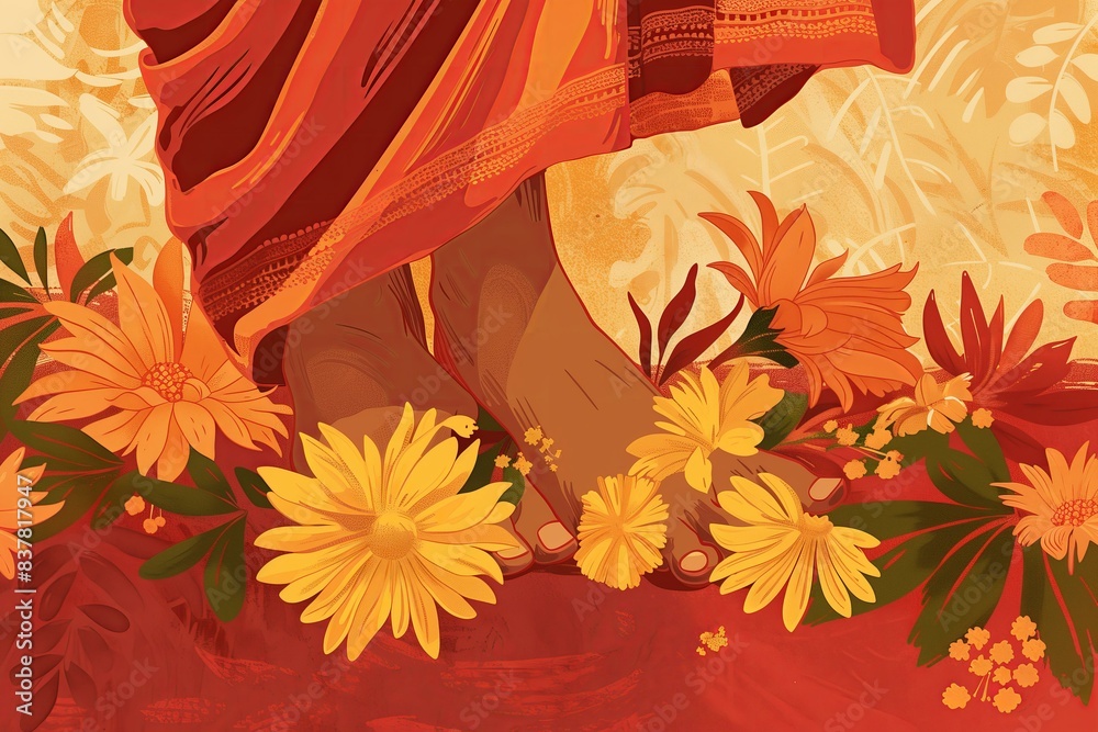 guru's feet with flowers for Guru Purnima holiday Stock Illustration ...