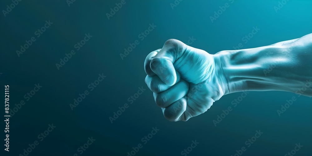 Muscular arm clenched in a fist against dark background digital art ...