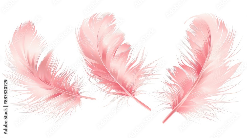 Beautiful abstract light pink feathers on white background, white ...