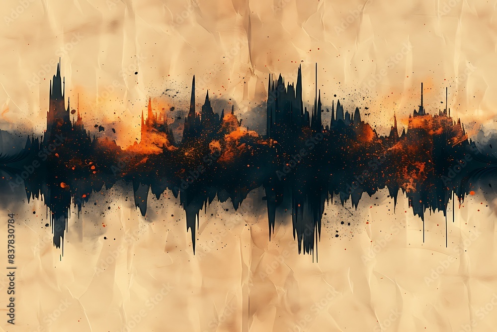 Vintage audio waveform graphic, background is beige, 80s hiphop style ...
