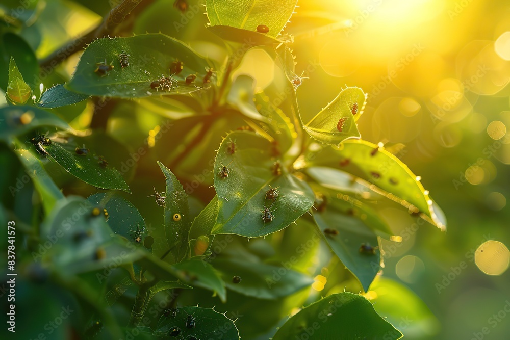 Foto de Ants and Aphids. Insect pests. Little black aphid Colony on a ...