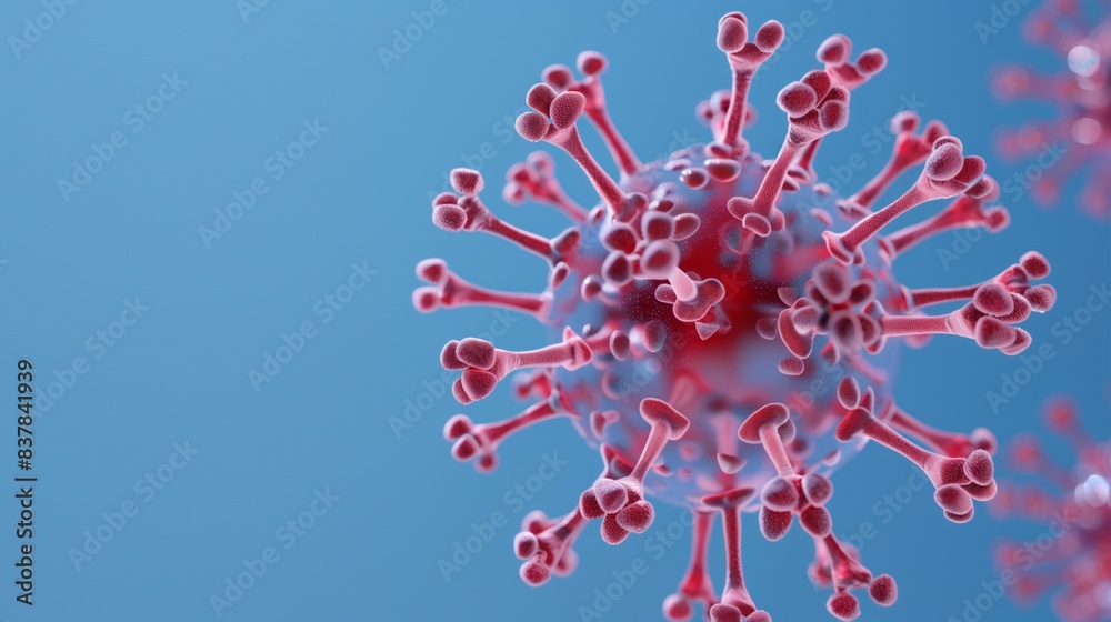 Adeno-associated virus (AAV), 3d illustration, blue background. A ...