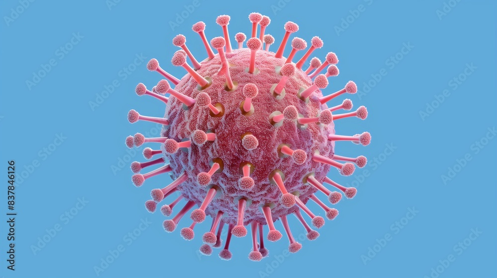 Adeno-associated virus (AAV), 3d illustration, blue background. A ...