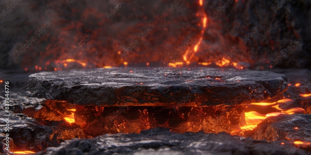 Fire lava podium rock volcano background product magma display 3d scene ...