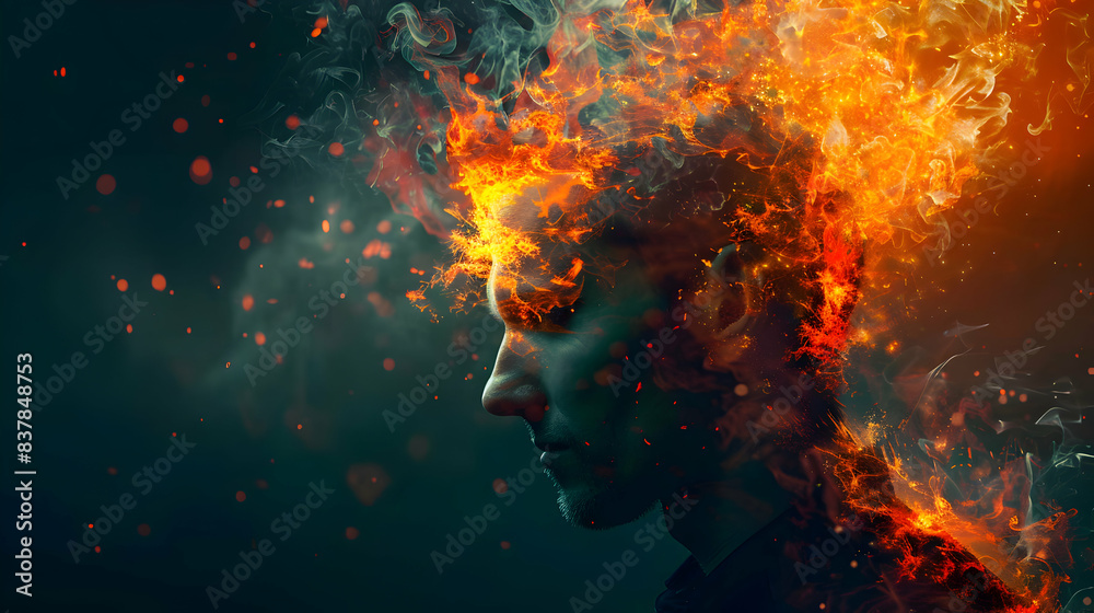 Photo realistic portrayal of Employee facing burnout symptoms ...