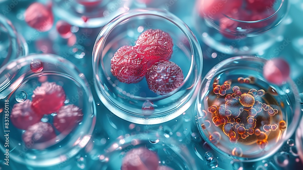 A detailed abstract image of cell culture techniques, featuring petri ...