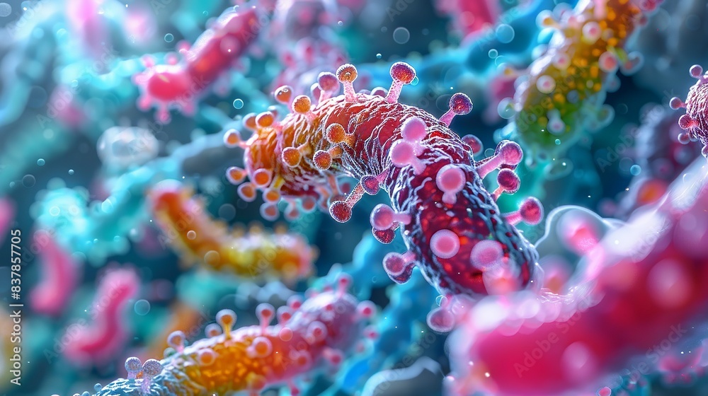 An artistic image of the human microbiome, with molecular models ...