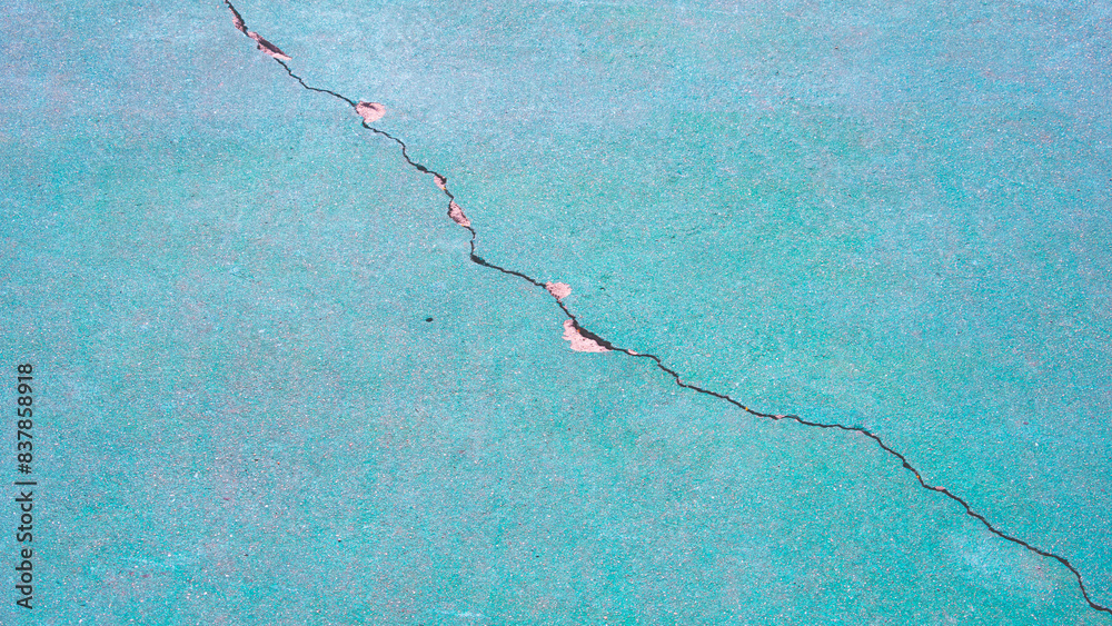 Crack line texture on the old green washed gravel flooring surface of ...