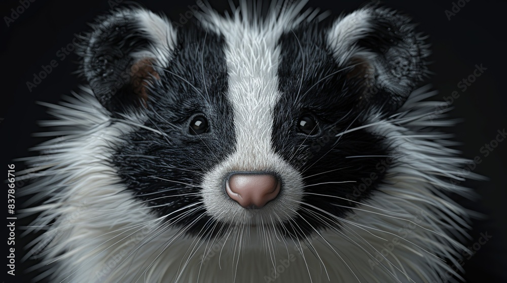 Detailed depiction of skunk fur, showcasing the distinct black and ...