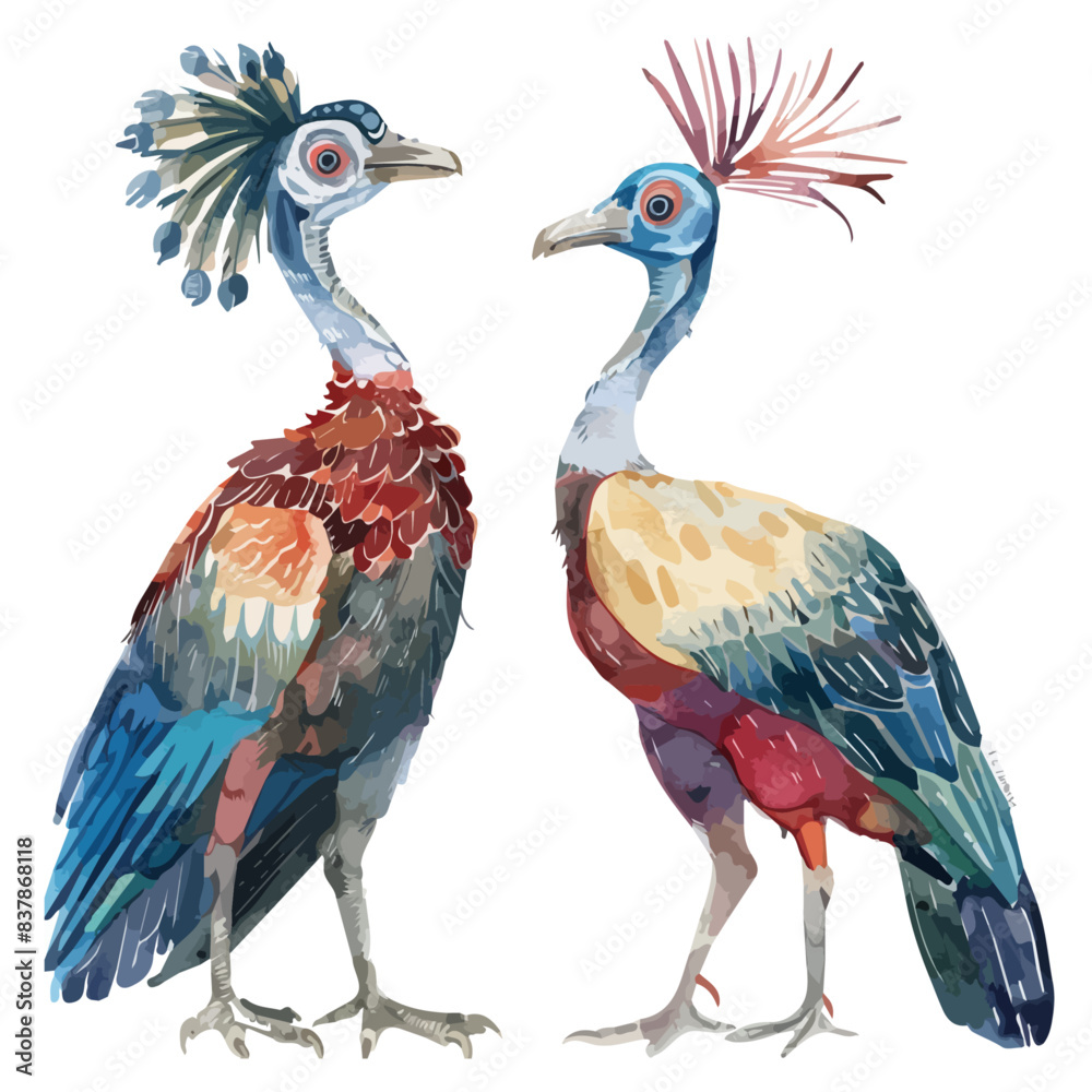 Watercolor painting of a bird with a mohawk (peacock), isolated on a ...