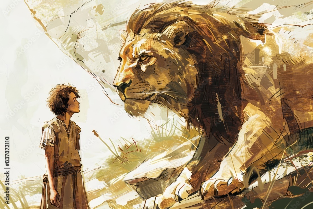 courageous daniel in the lions den biblical story digital illustration ...