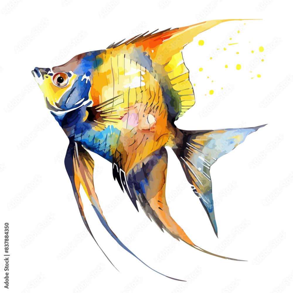 Watercolor vector of a angel fish, isolated on a white background ...