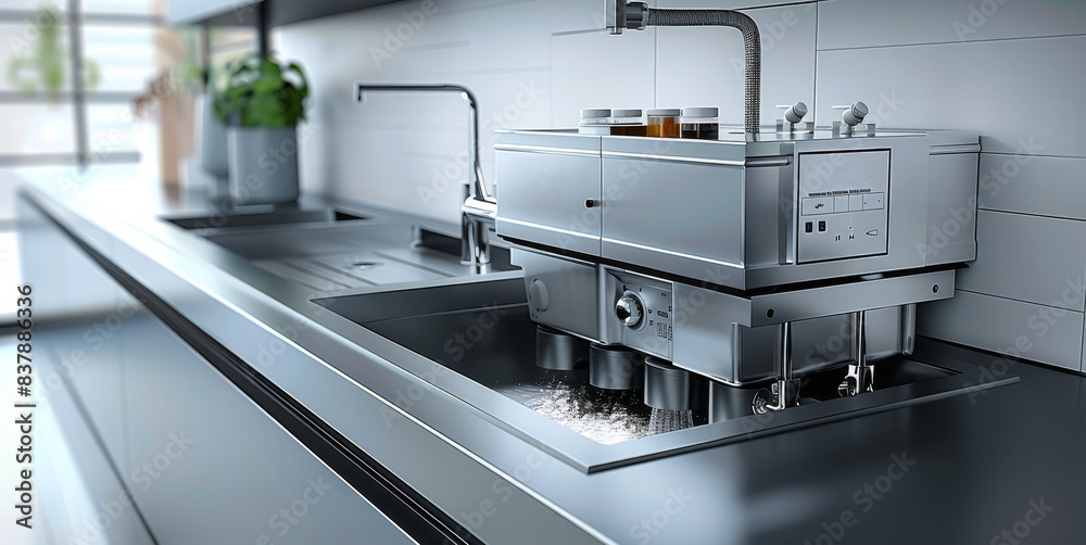Technical schematic of an ultrasonic system positioned beneath a ...