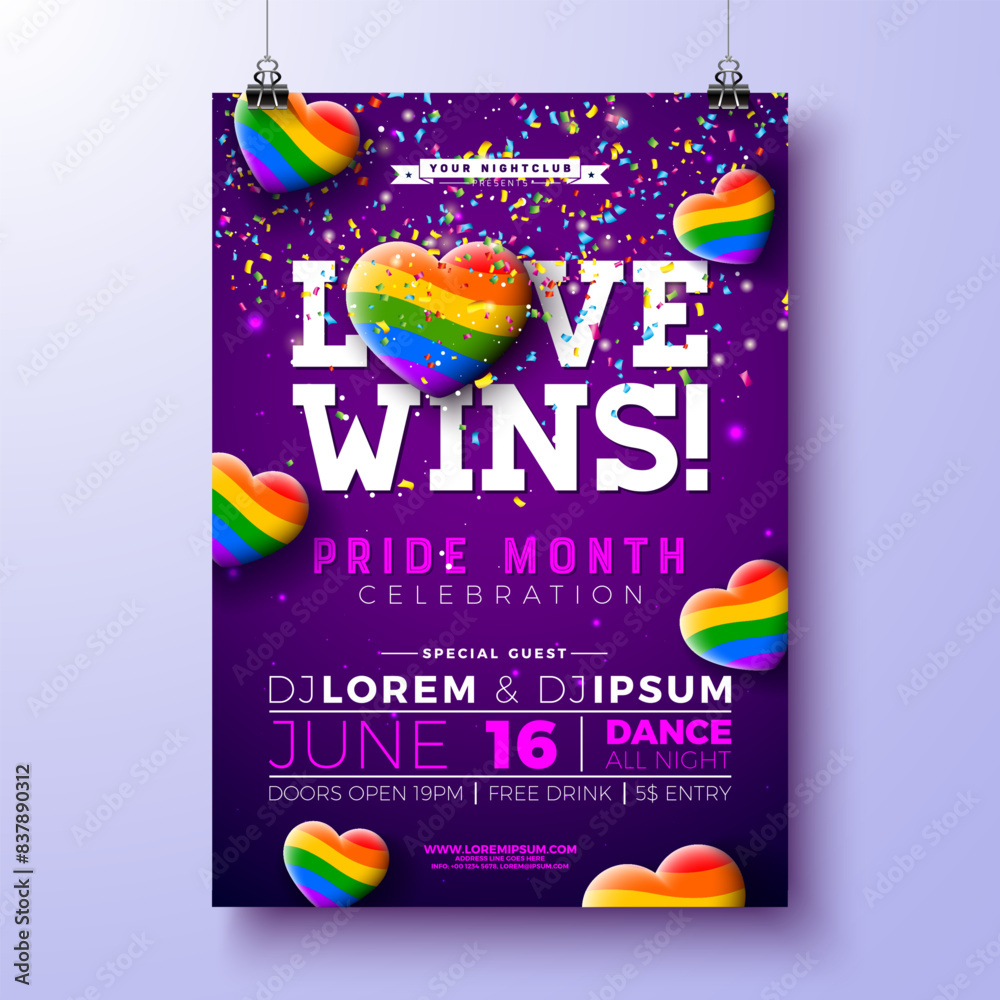 Pride Month Party Flyer Design. LGBTQ Illustration with Colorful ...