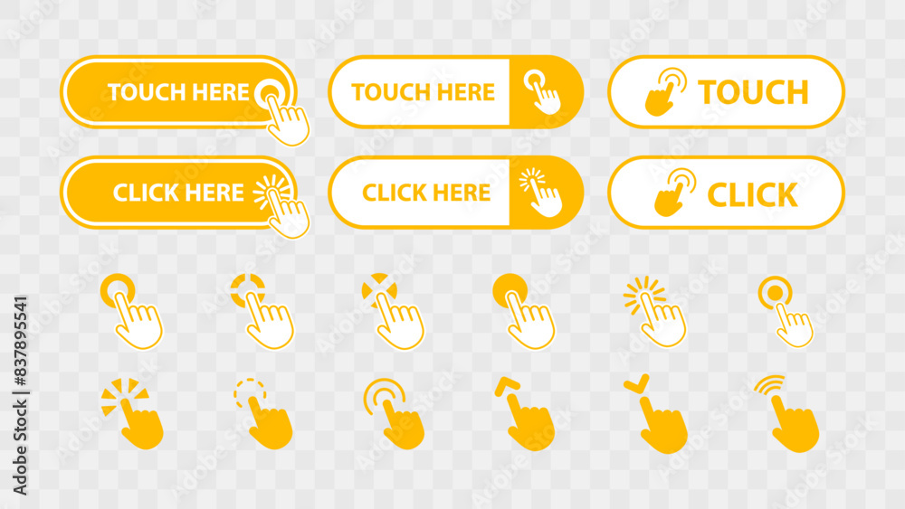 Clickable Web Buttons with Cursor Pointer Icon. Web Site Button Set ...