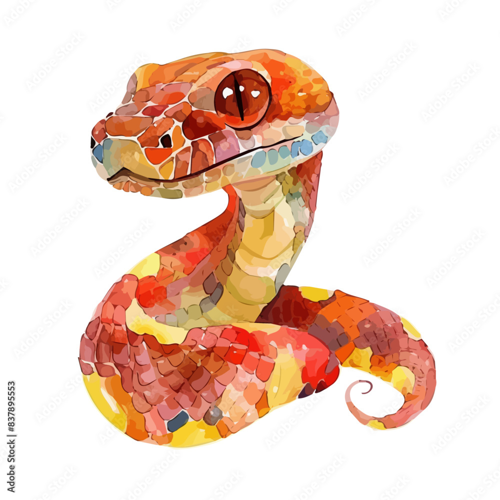 Watercolor Vector painting of a Snake (Boa constrictor), isolated on a ...