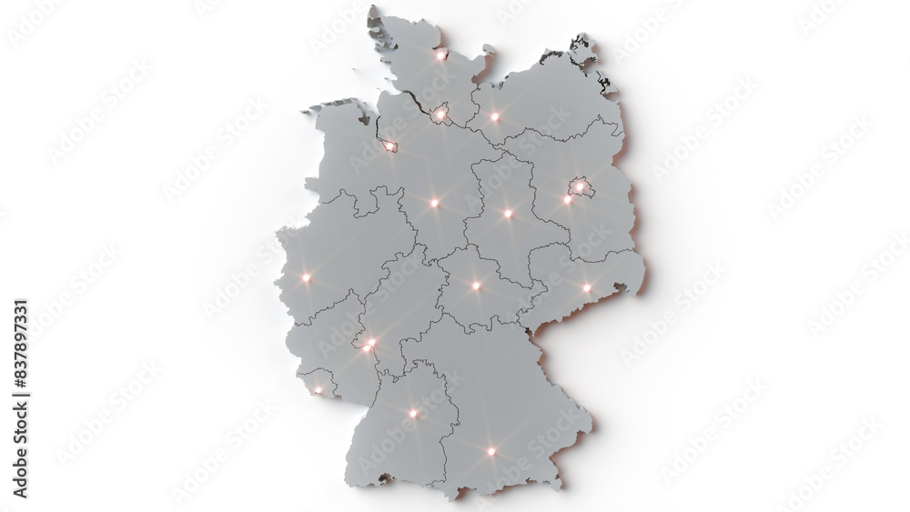 3D Rendering of Germany Map with State Capitals Highlighted Stock Photo ...