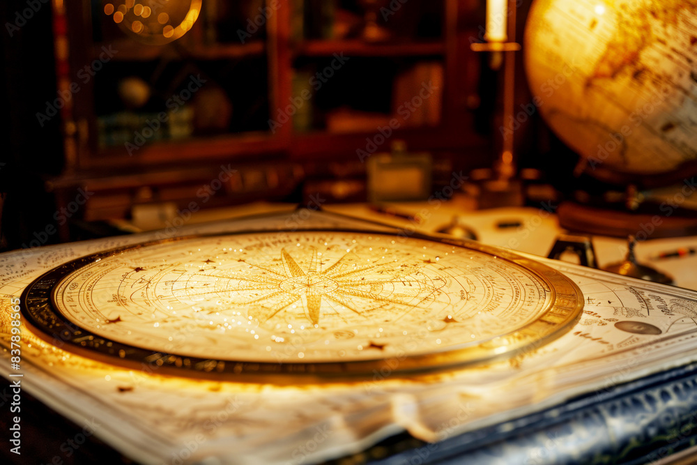 Vintage astrological tools including charts, compasses, and lanterns ...
